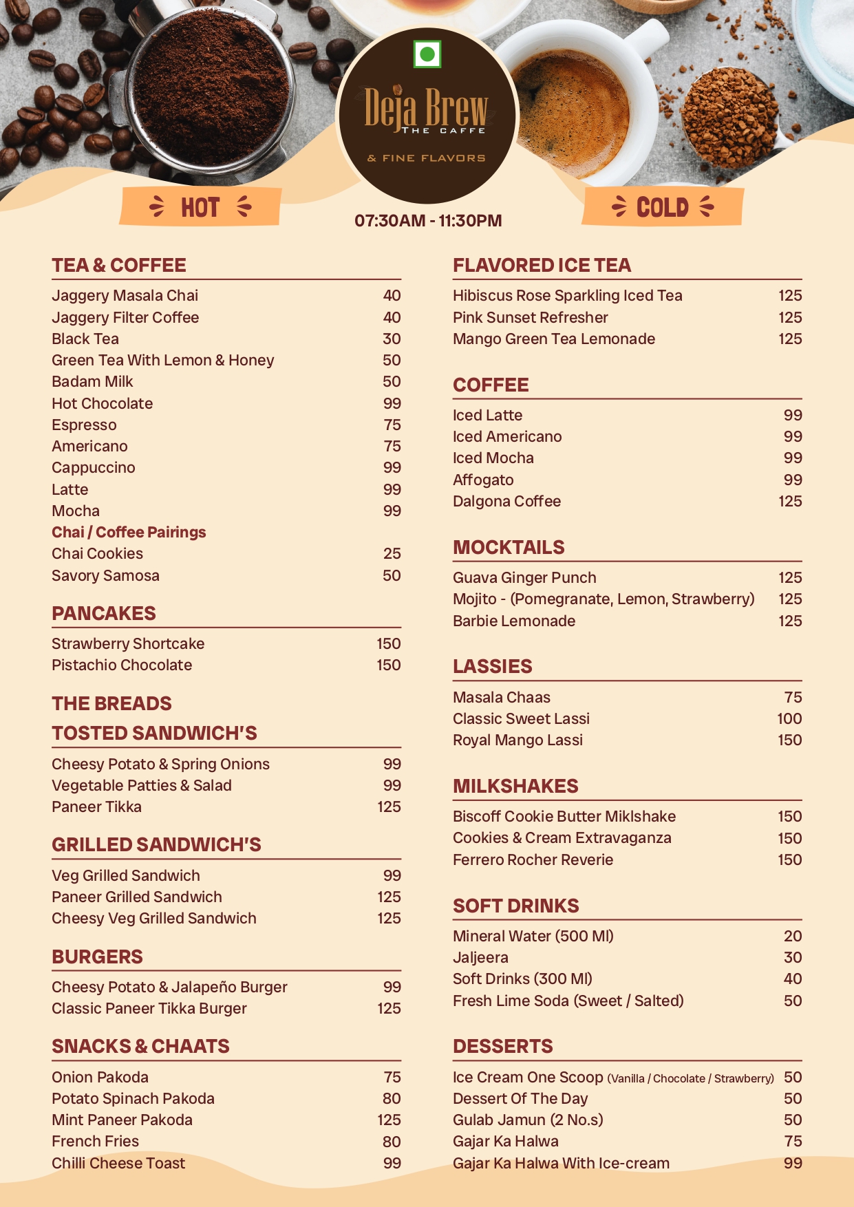Menu | Deja Brew The Cafe & Fine Flavors